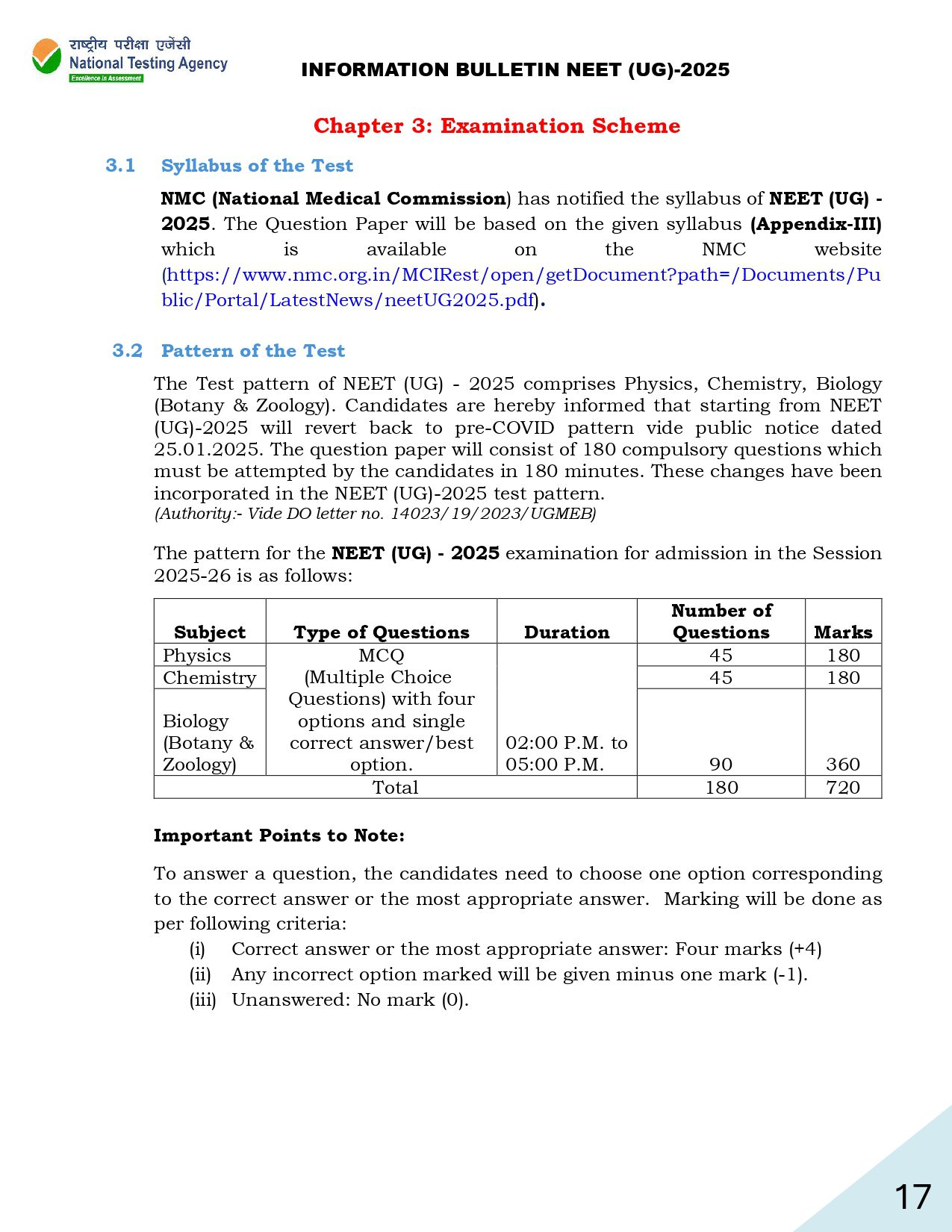 NEET Exam Pattern 2026 - Section-wise Questions, OMR-Sheet, Marking ...